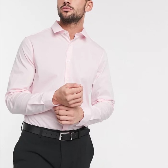 ASOS | Shirts | Asos Design Stretch Slim Formal Work Shirt In Pink ...